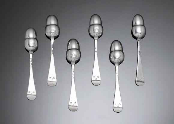 Bonhams : Six 18th century silver Hanoverian acorn bowl and shell back ...