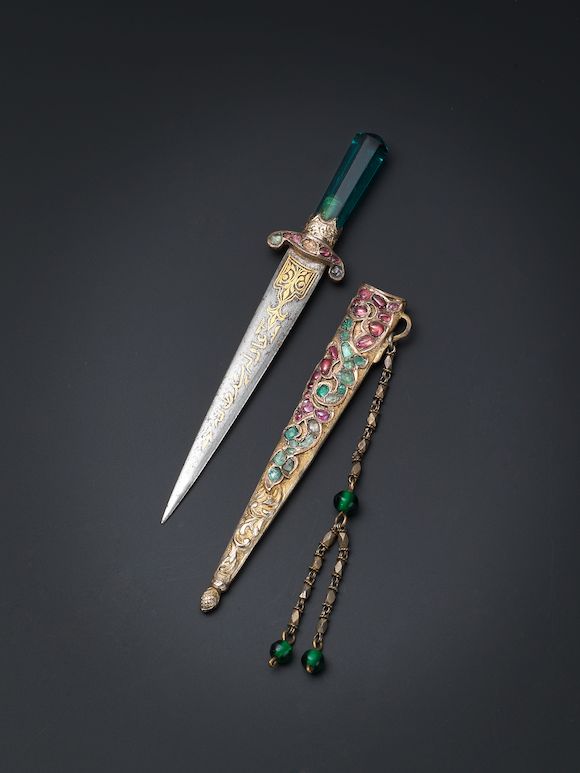 Bonhams : An Ottoman gem-set parcel-gilt miniature Dagger with the ...