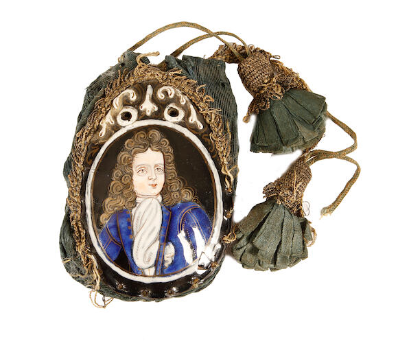 Bonhams : A late 17th century Limoges enamel and silk purse depicting Louis Grand Dauphin and ...