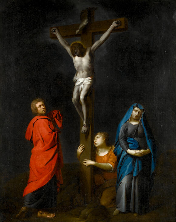 Bonhams : Follower of Gabriel Metsu (Leiden 1629-1667 Amsterdam) The Crucifixion with the Virgin ...