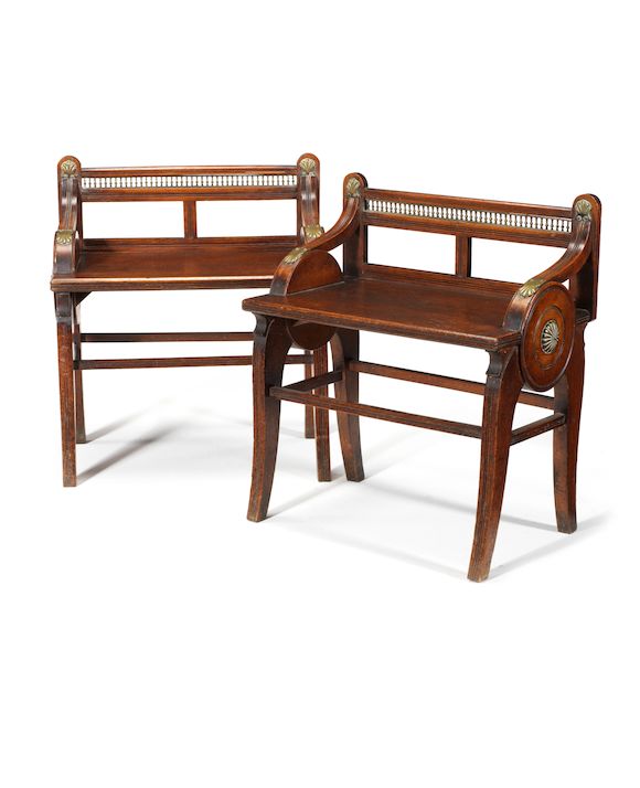 Bonhams : A pair of late Victorian oak and brass hall seats by J.A.S ...