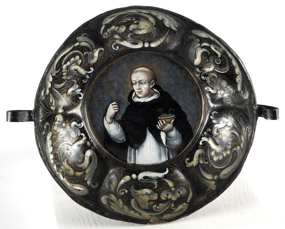 Bonhams : A Limoges enamel two-handled dish Centred with a portrait of St Bertrand, the figure ...