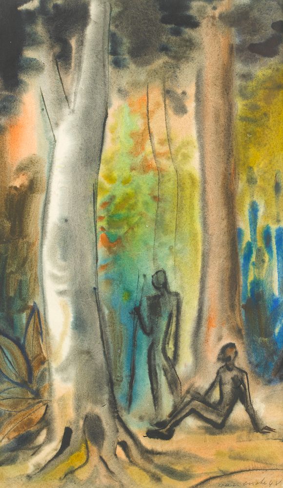 Bonhams : Maurice van Essche (South African, 1906-1977) Figures in a forest