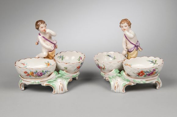 Bonhams : A pair of Berlin style porcelain double salts late 19th century