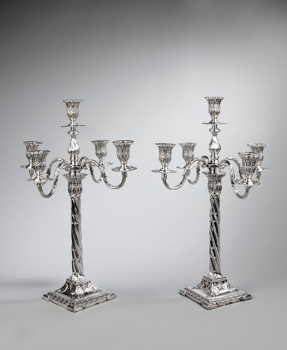 Bonhams : A pair of Edwardian silver five light candelabra by Henry ...