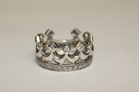 Bonhams : A white gold diamond coronet ring,