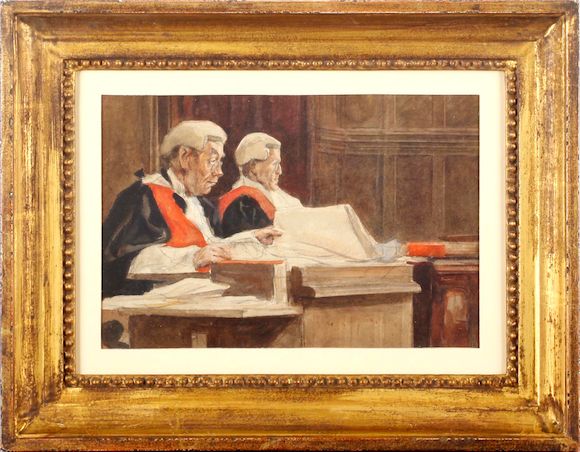 Bonhams : English School, 20th Century Two Judges on the bench