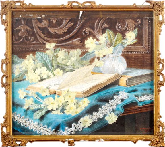 Bonhams : Eva Francis (British, active 1887-1924) Still life of books ...