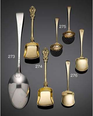 Bonhams : A set of six silver-gilt Old English Thread pattern dessert ...