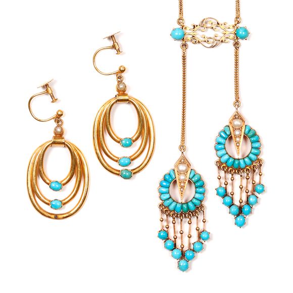 Bonhams : A late Victorian gold mounted turquoise and half pearl ...