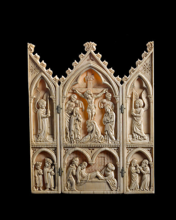 Bonhams : A late 19th century Gothic Revival ivory triptych