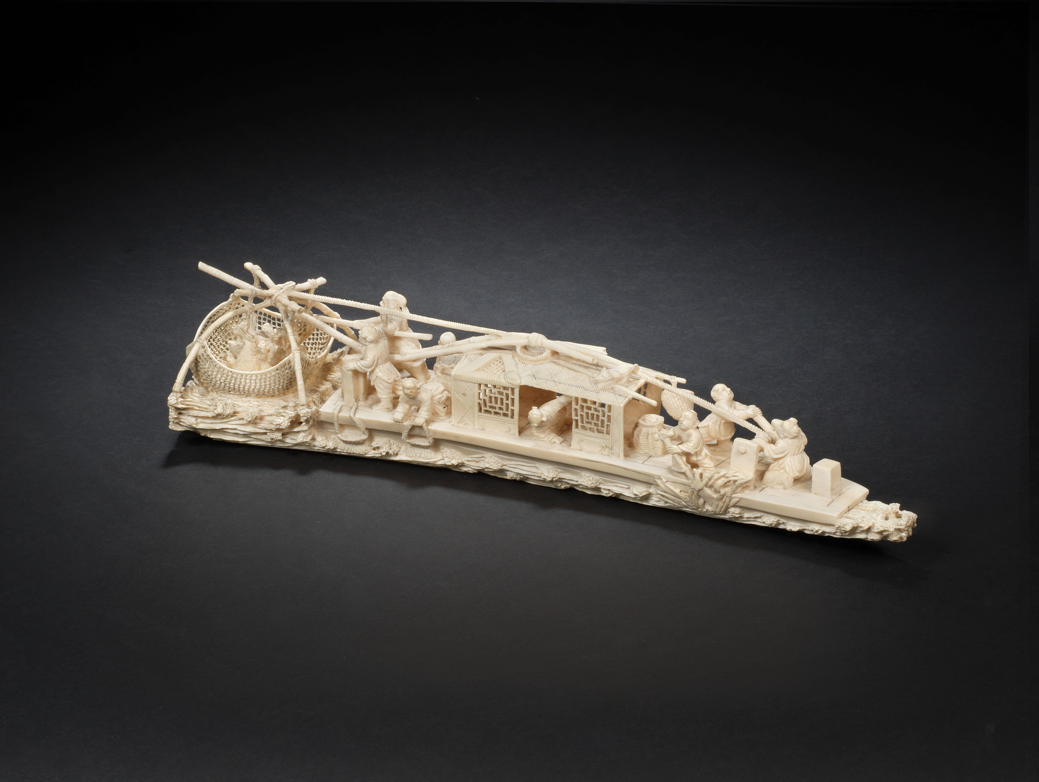 Bonhams : A large carved ivory boat Late Qing Dynasty