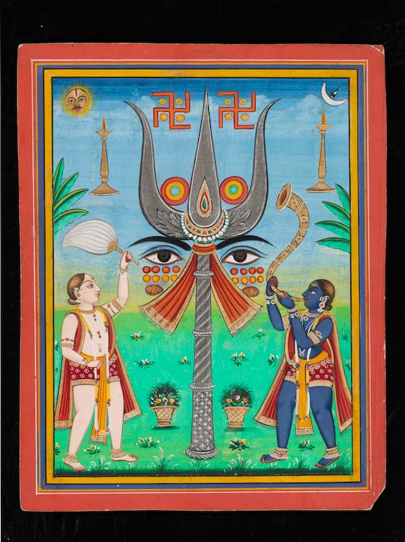 Bonhams : Two devotees adoring a cosmic symbol Jaipur, circa 1880