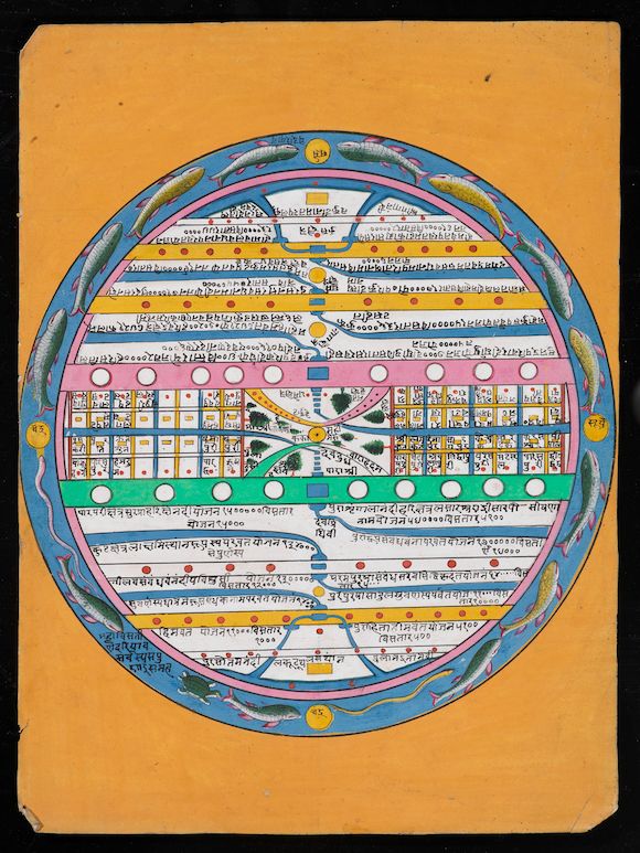 Bonhams : A Jain cosmological chart representing the earth as part of ...