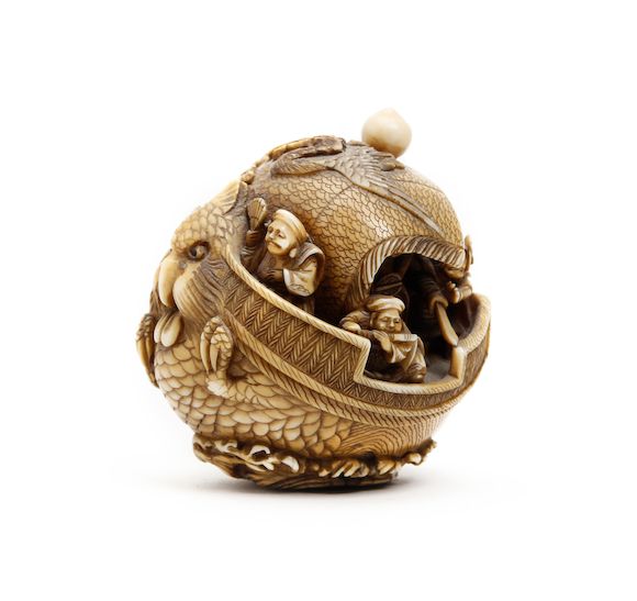 Bonhams : A Japanese ivory study/netsuke of the seven Deities Meiji period