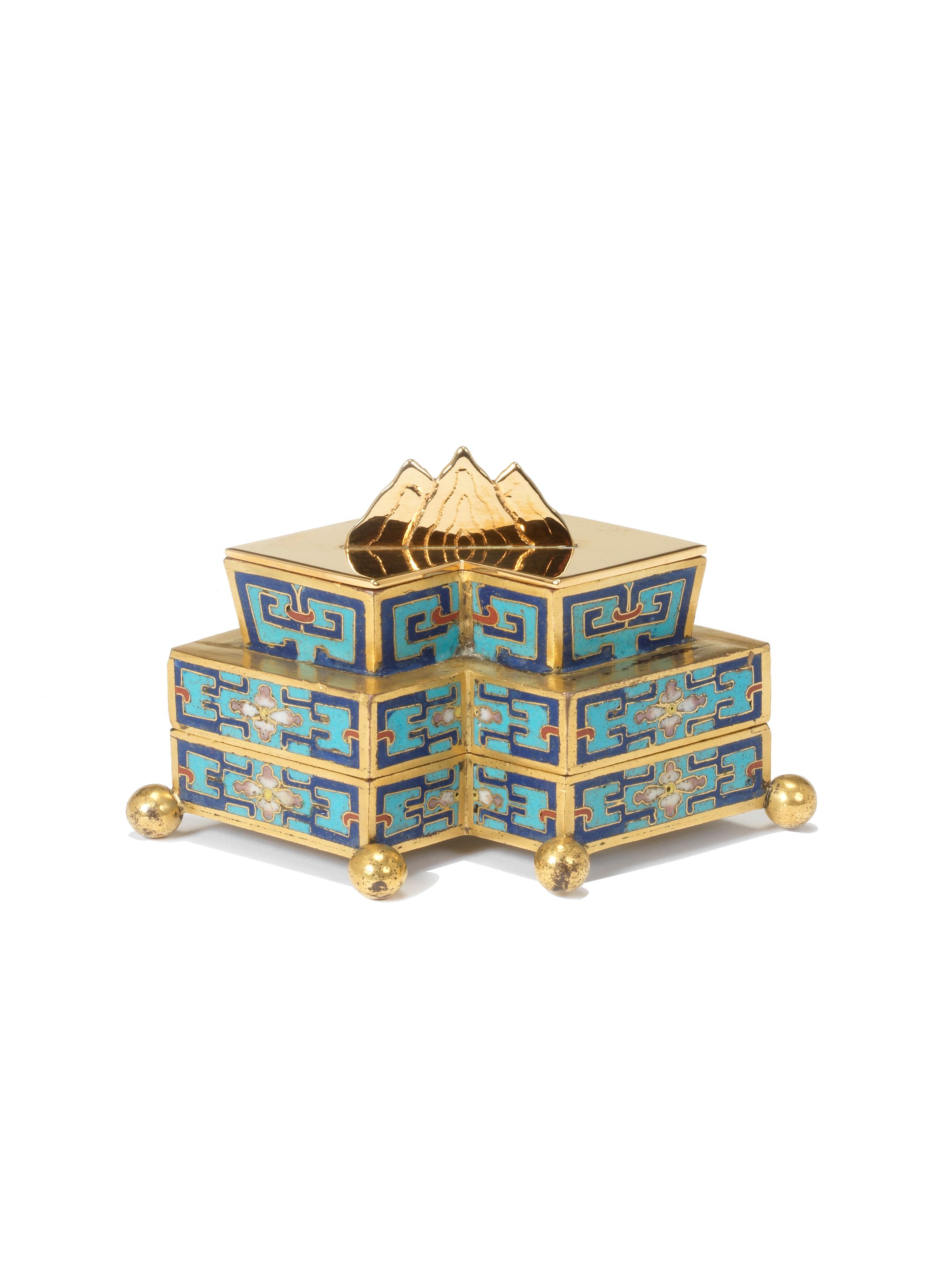 Bonhams : A cloisonné enamel double-lozenge tiered box and a cover The ...