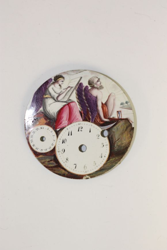 Bonhams : A polychrome enameled pocket watch dial,