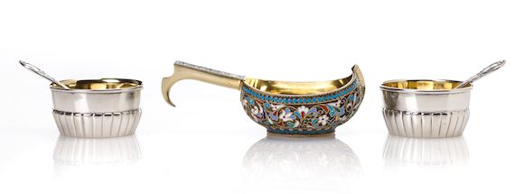 Bonhams : A pair of parcel-gilt salt cellars with associated spoons the ...