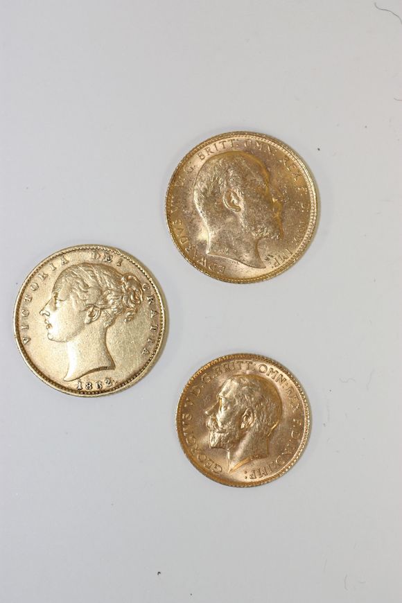 Bonhams : Two full sovereigns dated 1862 and 1904, and a half sovereign ...