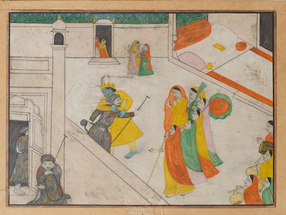 Bonhams : Krishna greeting his foster-father Nanda in the courtyard of ...