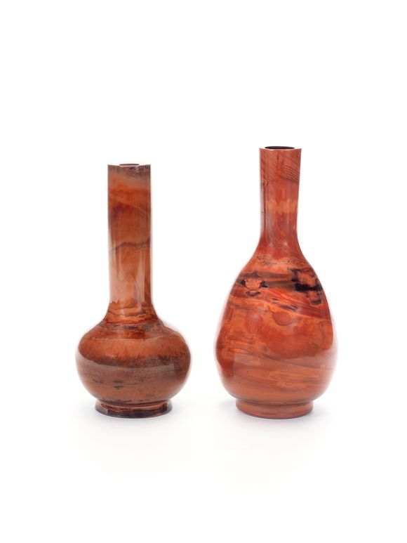 Bonhams : Two streaky red and brown glass vases 19th century