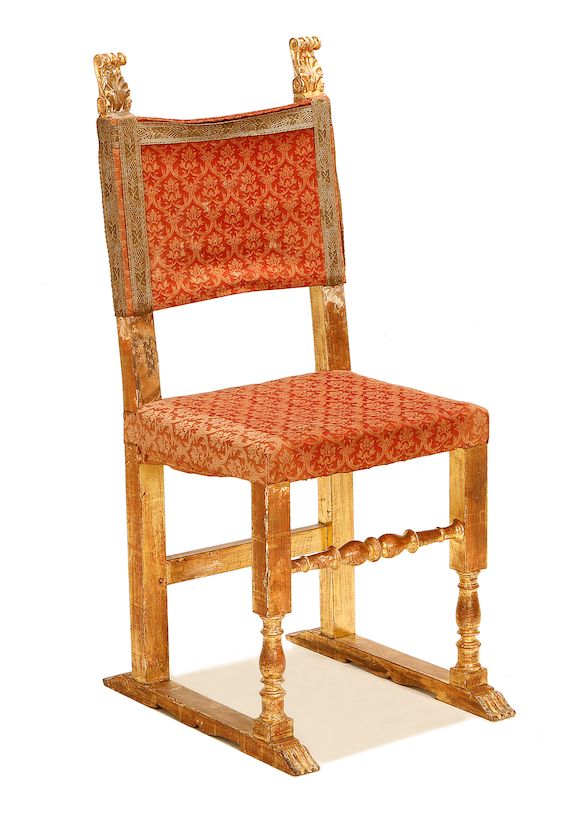 Bonhams : An Italian 19th century giltwood hall chair in the Baroque style