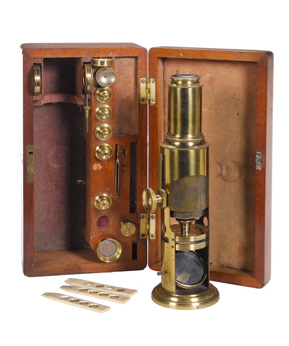 Bonhams : A Cuthbertson compound monocular microscope, English, circa 1840,