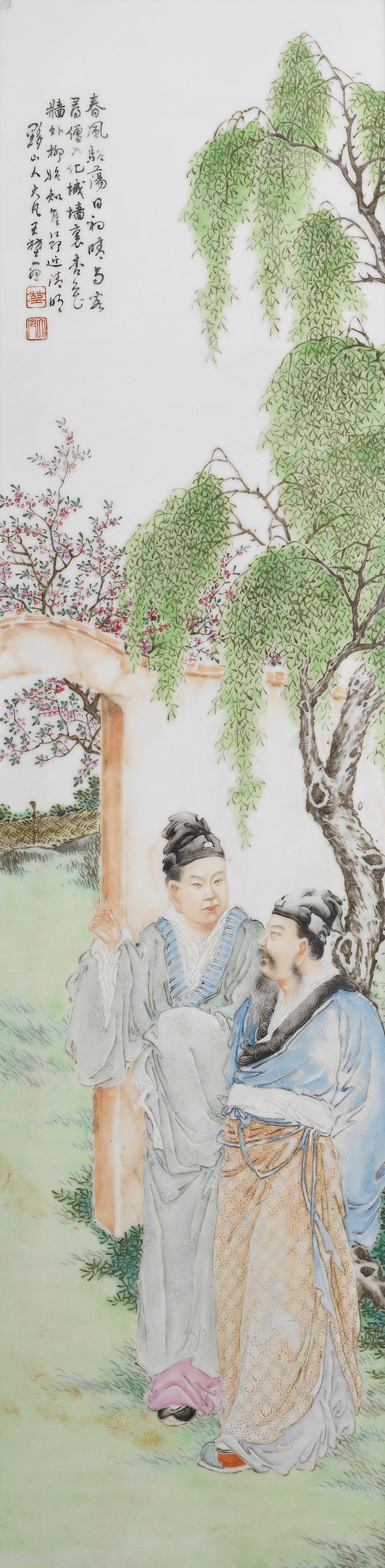 Bonhams : A large famille rose vertical plaque Circa 1930, signed by ...