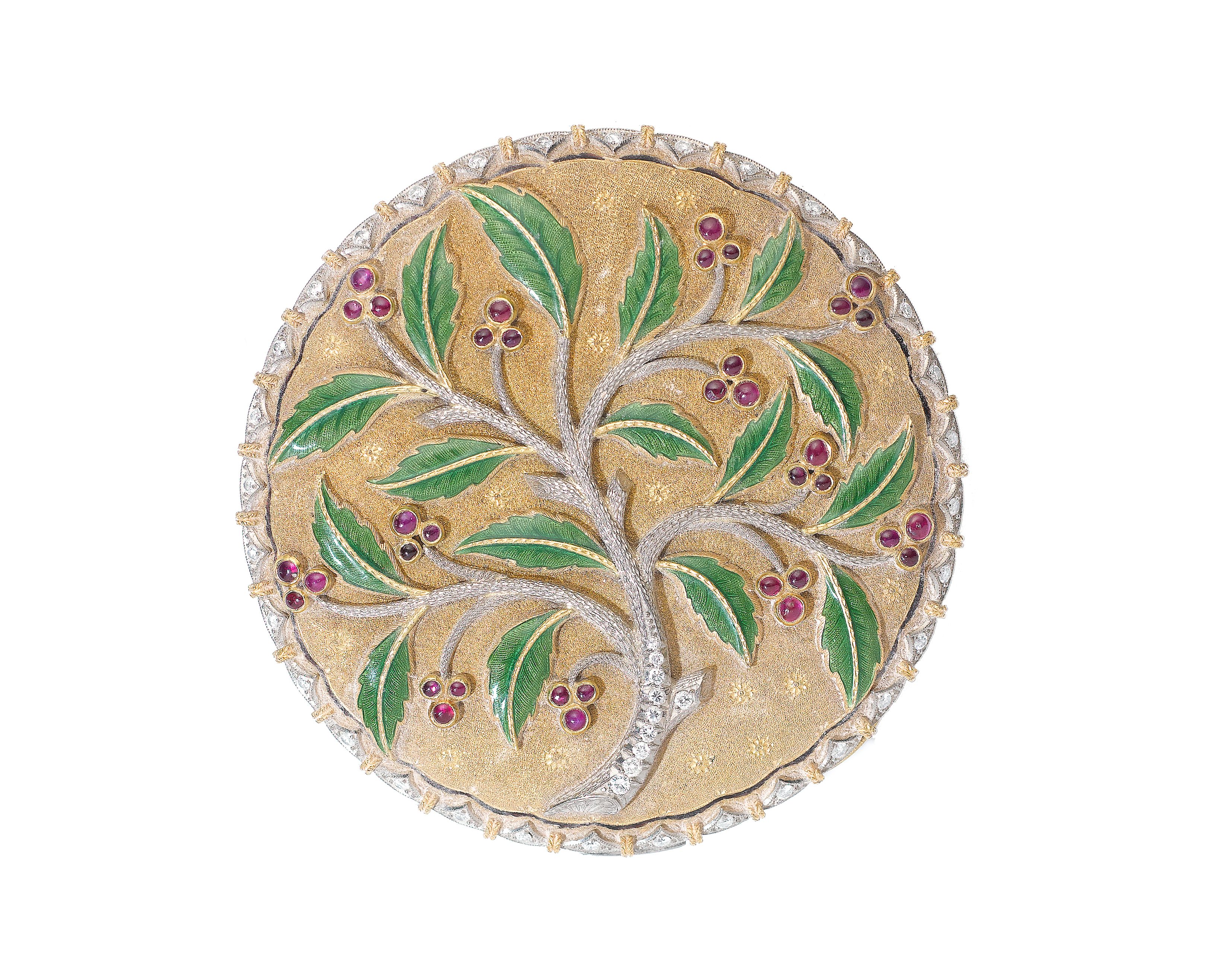 Bonhams : A gem-set circular compact, by Garrard (illustrated above)