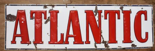 Bonhams Cars : An Atlantic embossed enamel sign 180cm x 90cm