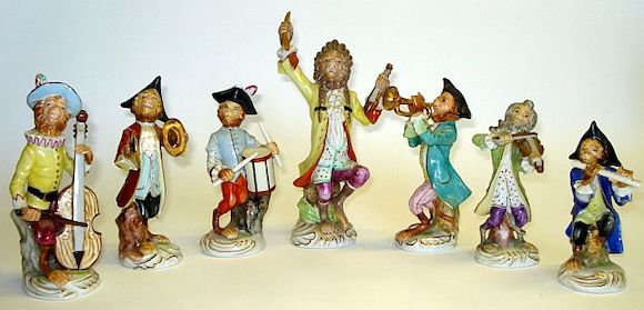 Bonhams : A collection of Meissen style monkey band figures, probably ...