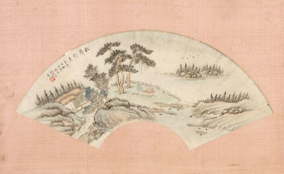 Bonhams : A framed landscape painting on a leaf of a folding fan After ...