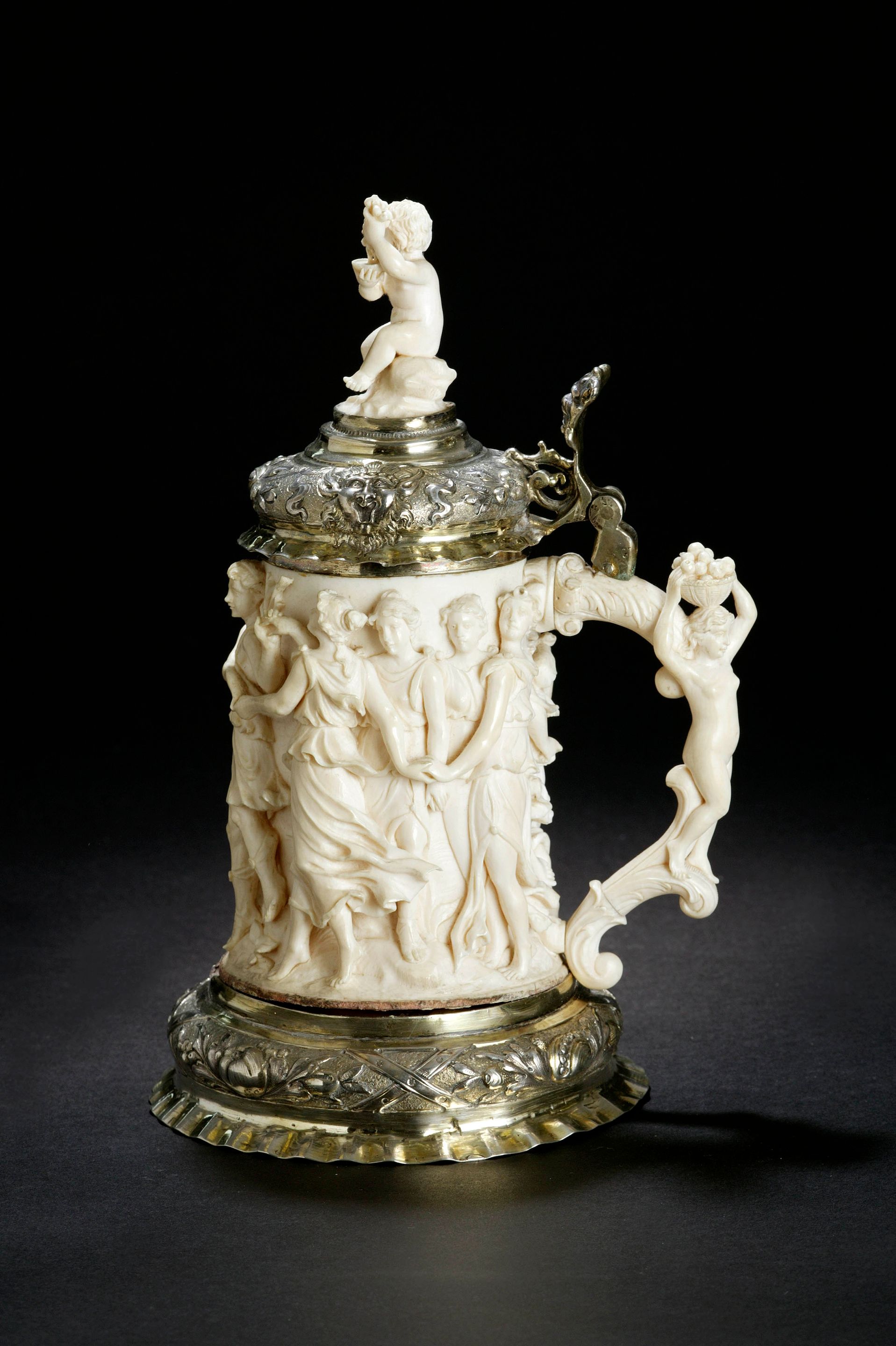 Bonhams : A German silver gilt mounted carved ivory tankard 19th ...