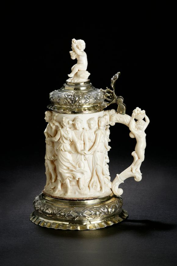 Bonhams : A German silver gilt mounted carved ivory tankard 19th ...