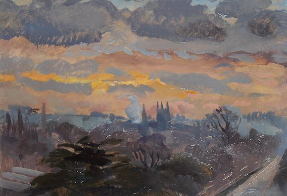 Bonhams : Stephen Bone (British, 1904-1958) Winter sunset