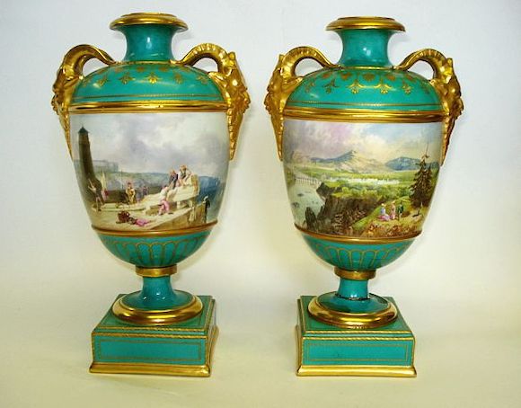 Bonhams : A pair of Copeland pedestal vases, possibly painted by Dan ...