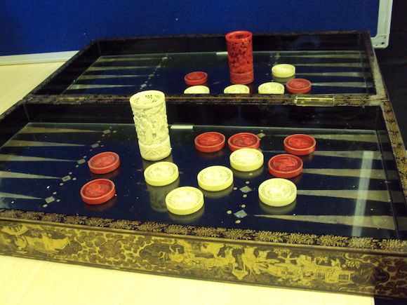 Bonhams : A Chinese lacquer backgammon set with ivory pieces