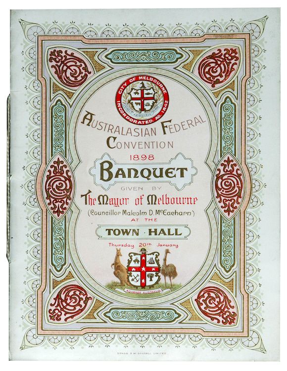 Bonhams : An Australian Federal Convention Banquet Menu Circa 1898