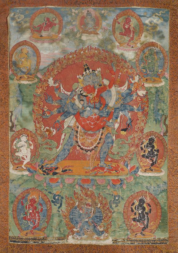 Bonhams : A Tibetan or Himalayan Thanka depicting a Tantric Deity ...