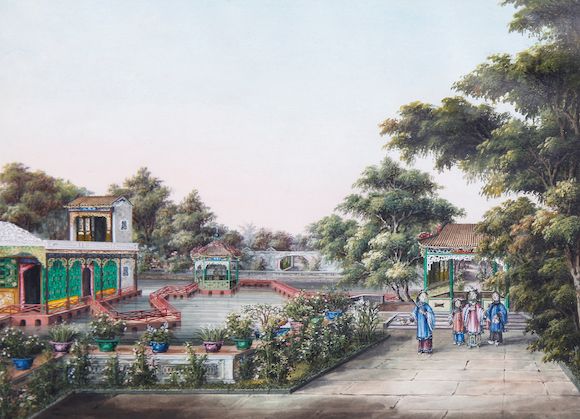 Bonhams : Chinese School, circa 1860 Figures in Howqua's garden