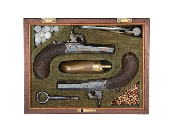 Bonhams : A Fine Cased Pair Of 50-Bore Percussion Box-Lock Pocket Pistols
