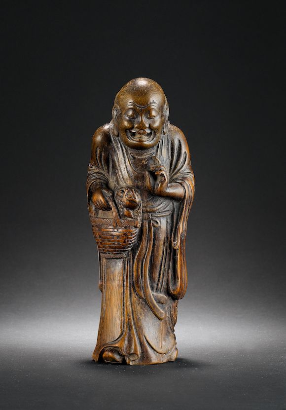 Bonhams : A bamboo figure of a standing Immortal 18th/19th century ...