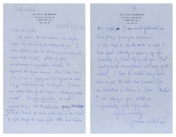 Bonhams : SUTHERLAND (GRAHAM) Two autograph letters signed, discussing ...