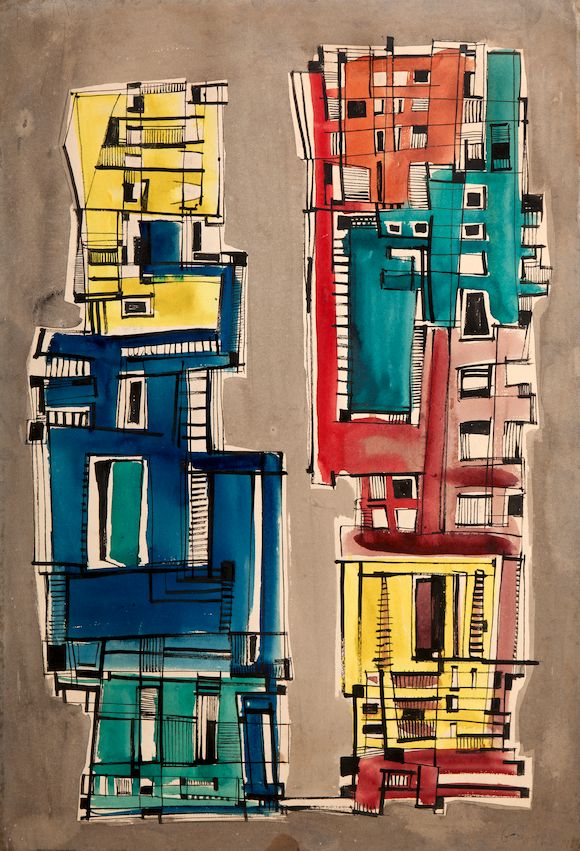 Bonhams : Yannis Gaïtis (Greek, 1923-1984) Abstract 53 x 36 cm.