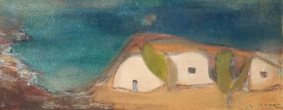 Bonhams : Michalis Economou (Greek, 1888-1933) Houses by the beach 23 x ...