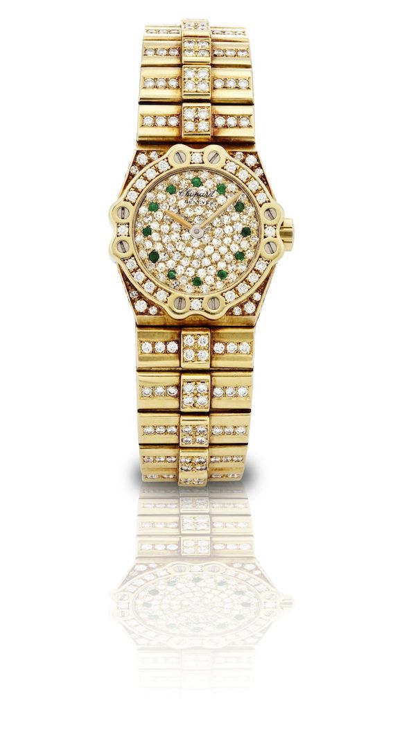 Bonhams : Chopard. A fine and rare 18ct gold, diamond and emerald set ...