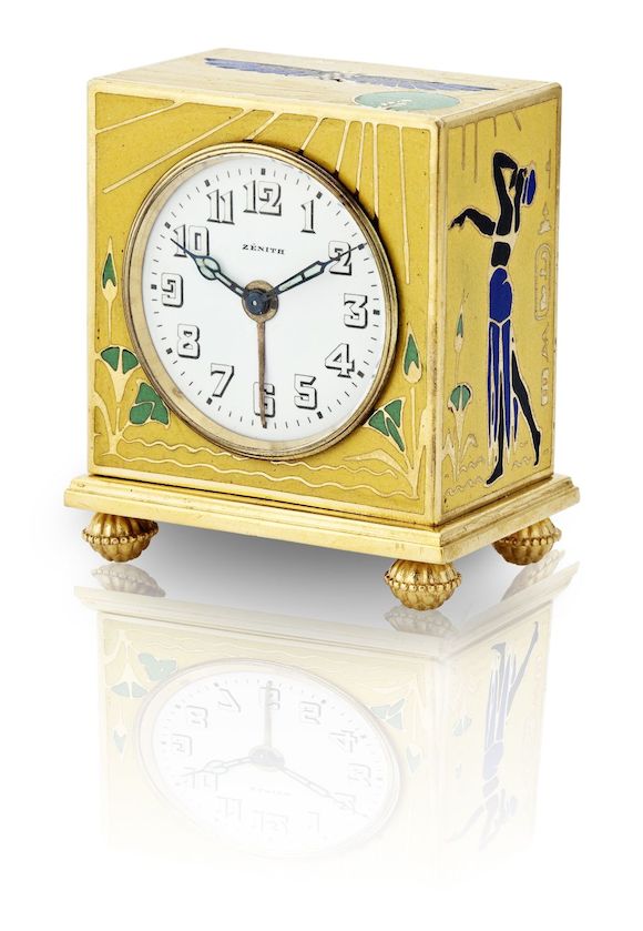 Bonhams : Zenith. A fine gilt brass desk clock with alarm Ref4178, Case ...