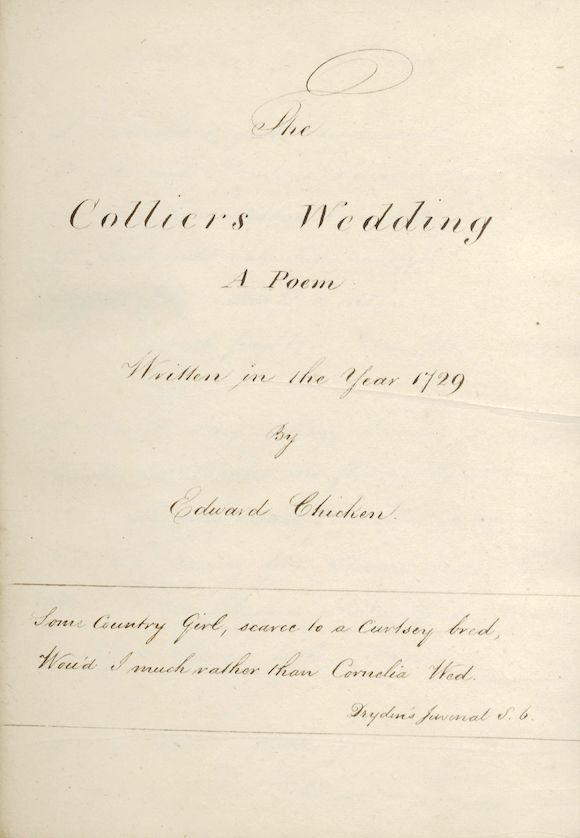 Bonhams : CHICKEN (EDWARD) "The Colliers Wedding A Poem Written in the ...