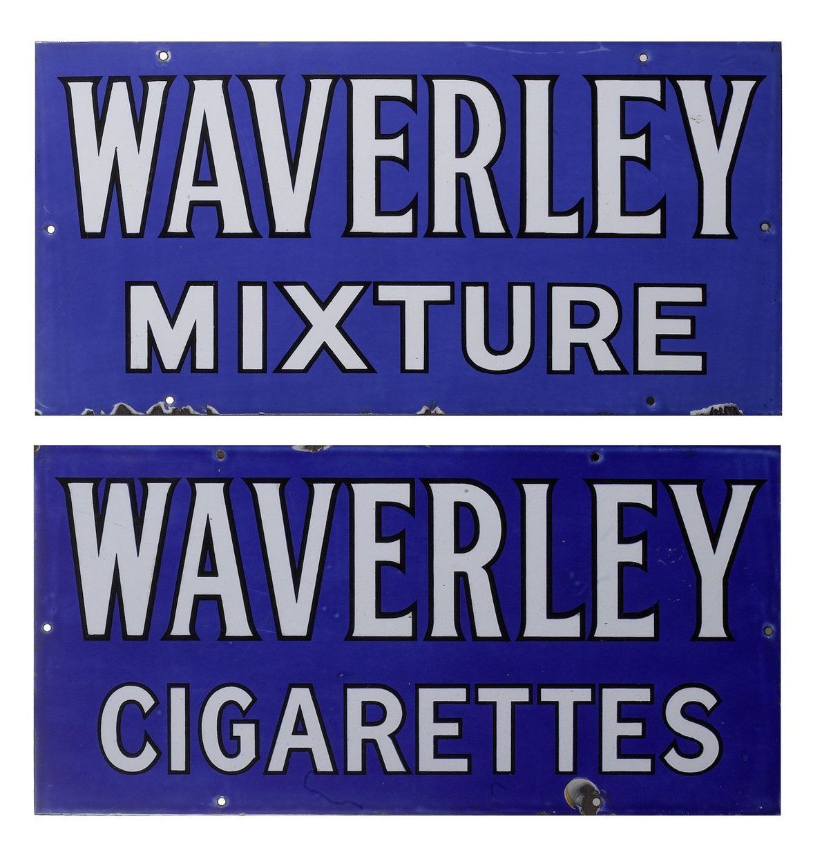 Bonhams Cars : A pair of Waverley Tobacco enamel advertising signs,