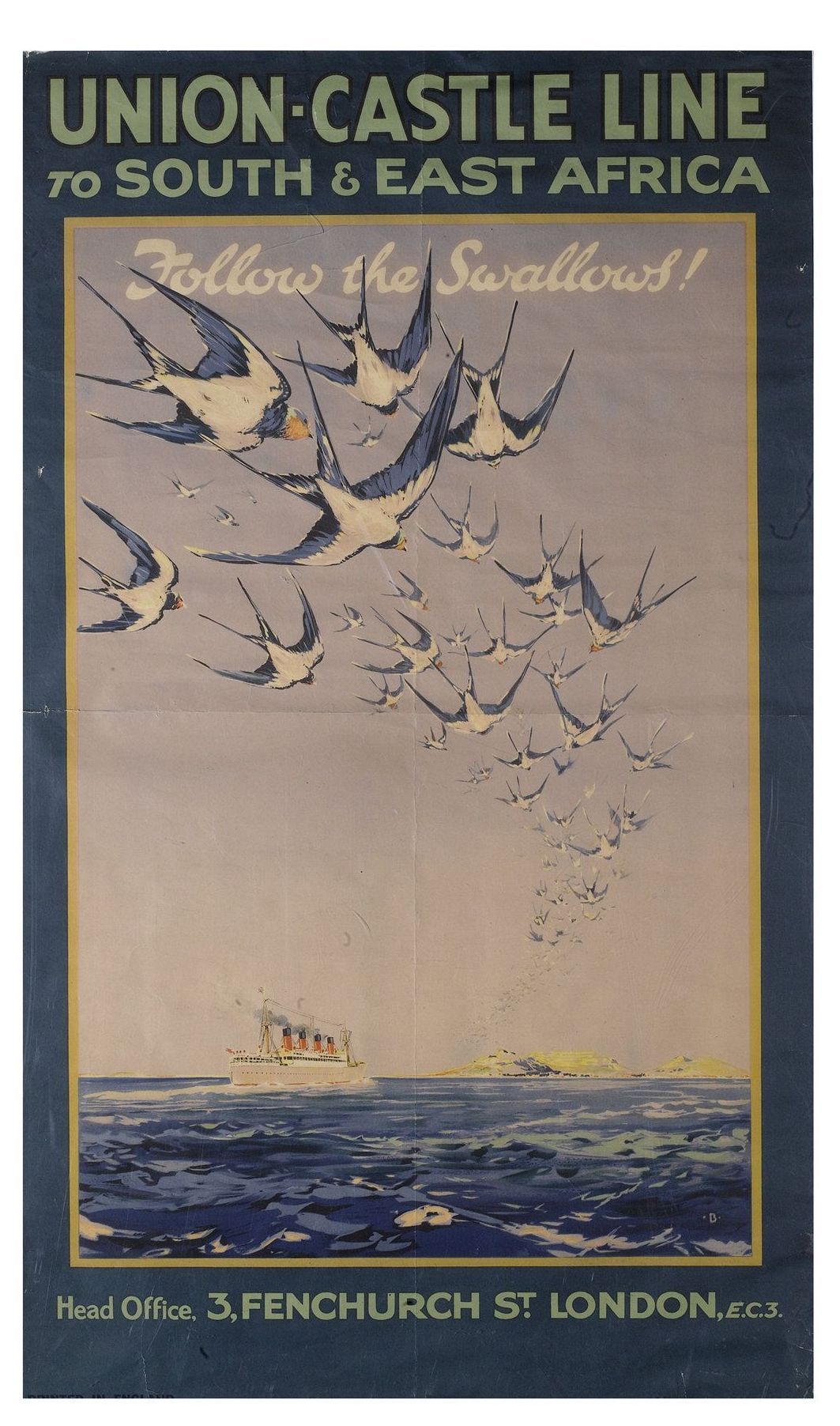 A Union-Castle Line 'Follow the Swallows' shipping poster, 1930s ...